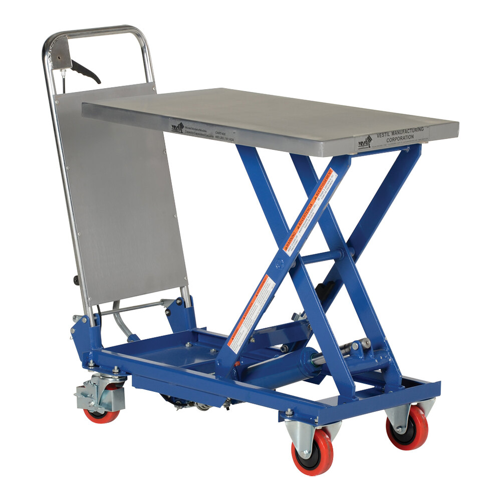 Vestil 27 5/8" x 17 3/4" Blue Steel Hydraulic Scissor Lift Cart with 8 ...