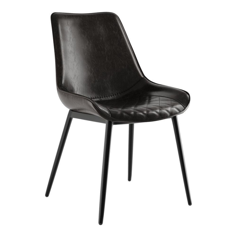 Lancaster Table & Seating Mid-Century Black Chair with Black Tufted Vinyl Seat - Detached