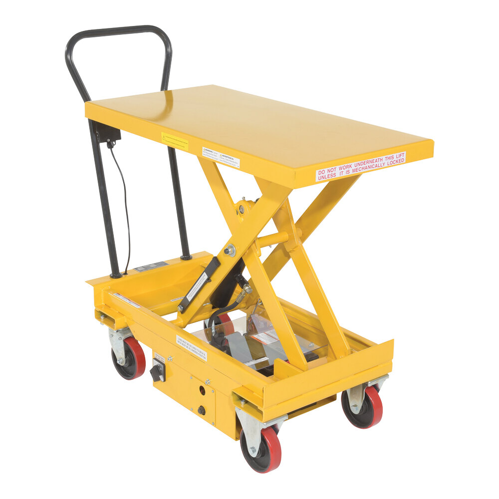 Vestil 39 3/4" x 20 1/2" Yellow Steel DC-Powered Hydraulic Single ...