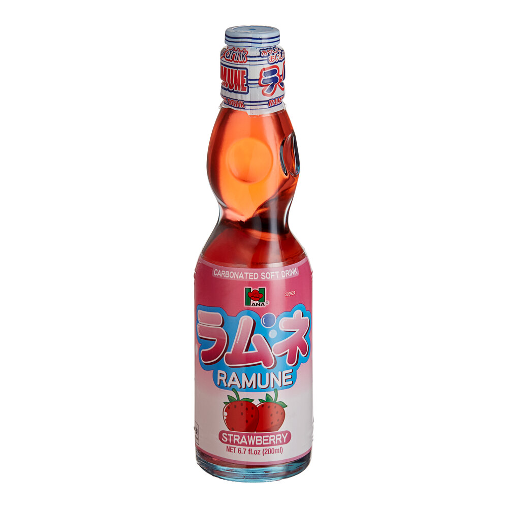 Hana Ramune Strawberry Soda 6.7 fl. oz. - 24/Case