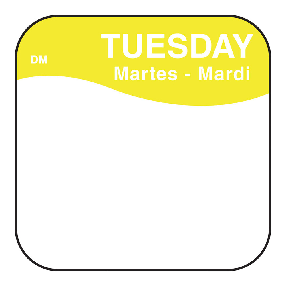 DayMark DissolveMark 3/4" x 3/4" Dissolvable Tuesday Day of the Week ...