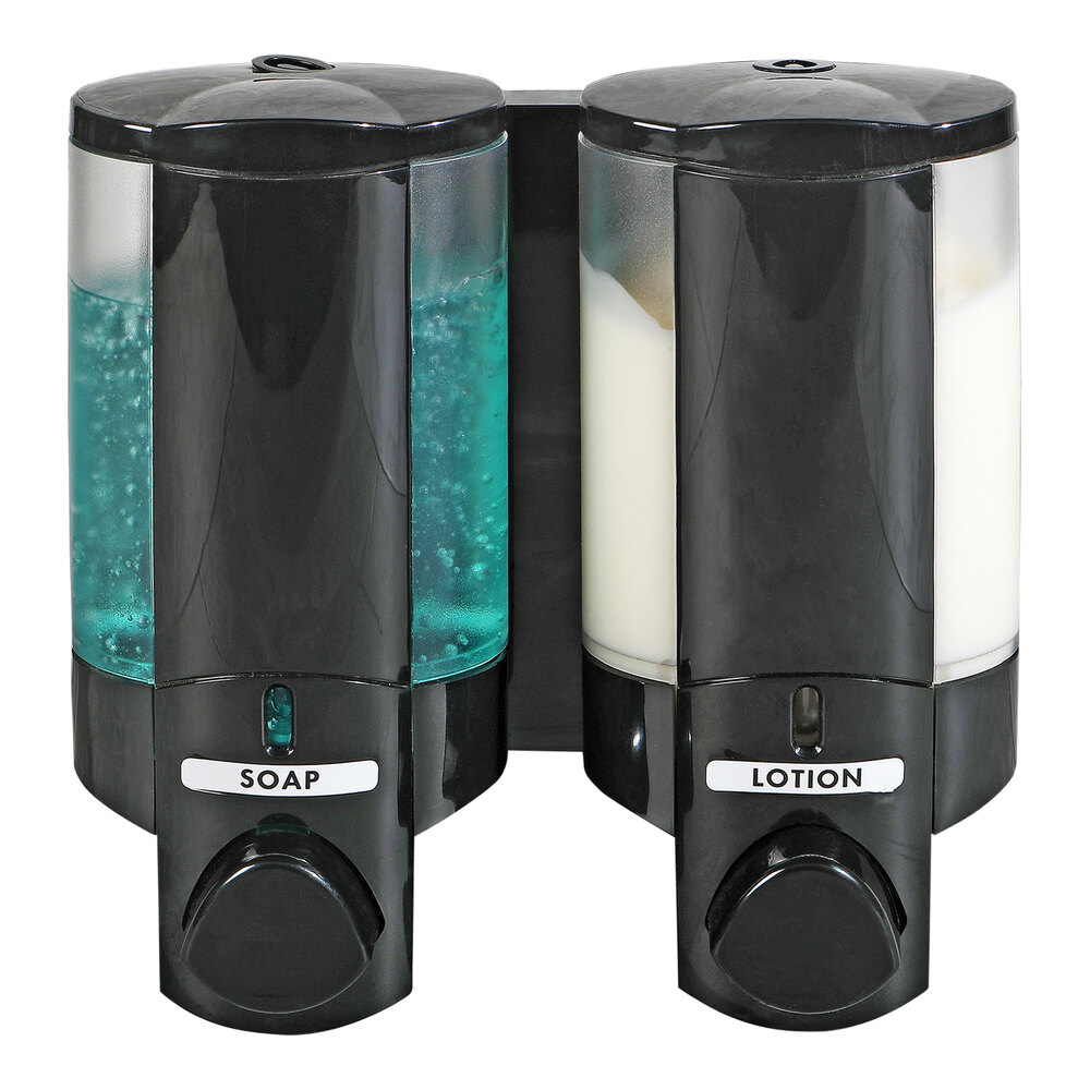 Dispenser Amenities 36280 Aviva 20 oz. Black 2-Chamber Wall Mounted ...