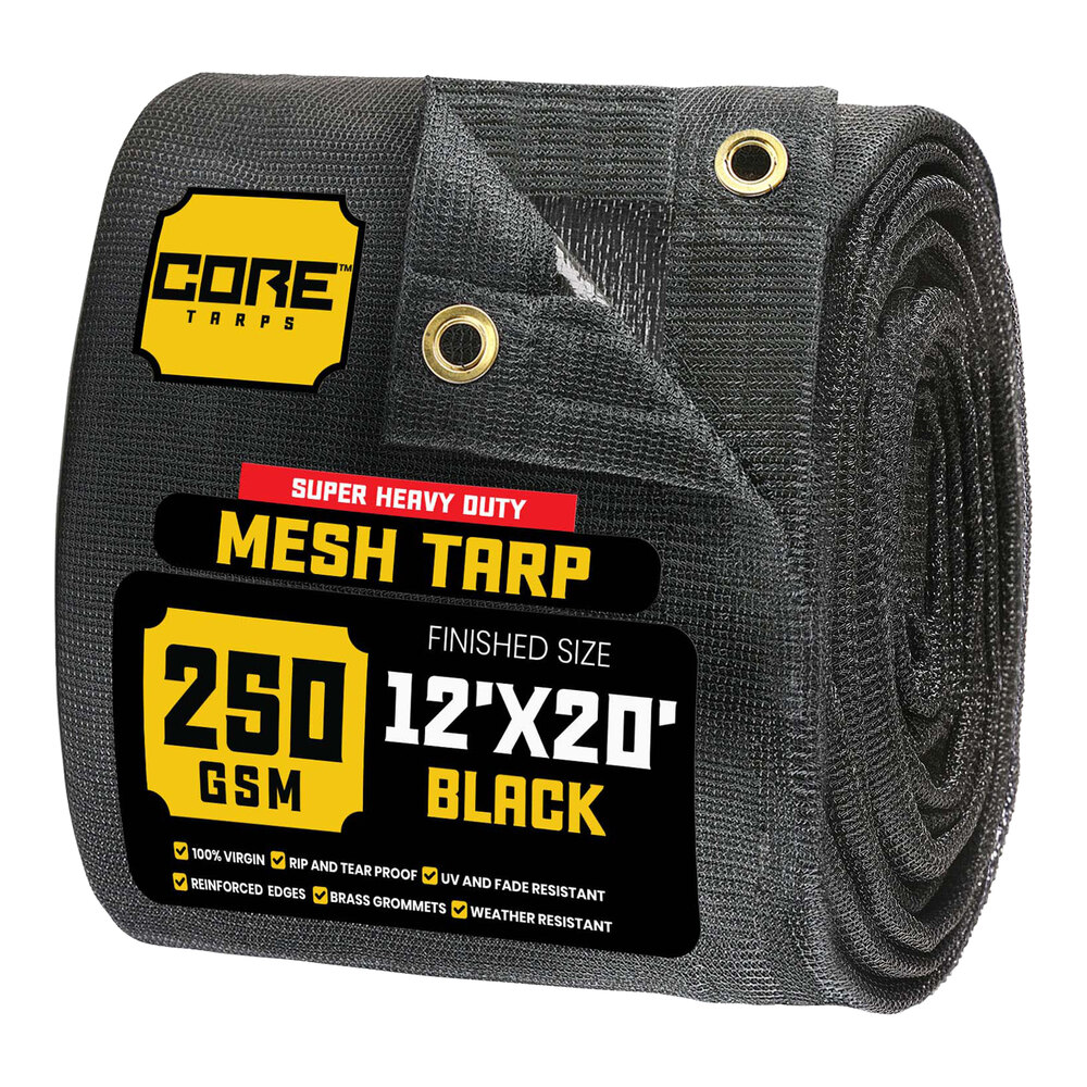 Core Tarps 12' x 20' Black Super Heavy-Duty Weather-Resistant 7.5 oz ...