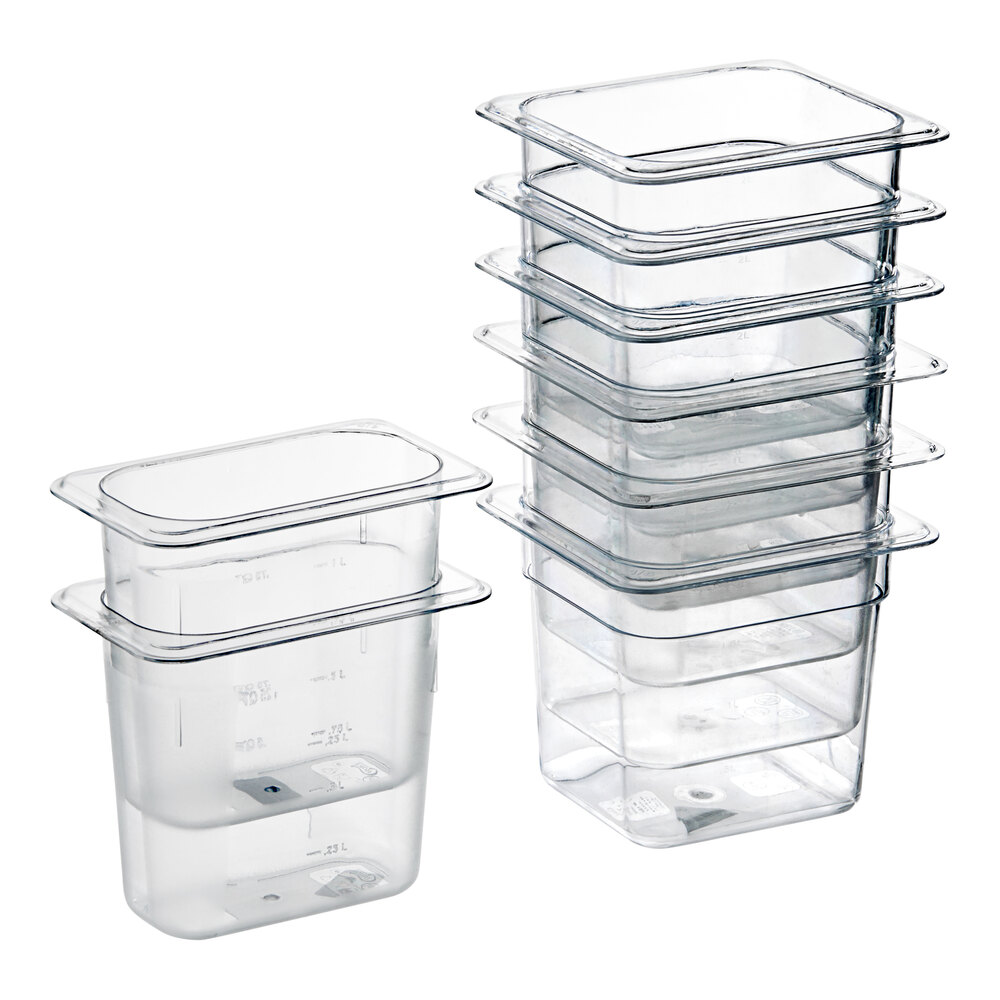 Choice 8-Piece 1/6 Size and 1/9 Size 6" Deep Clear Polycarbonate Food ...