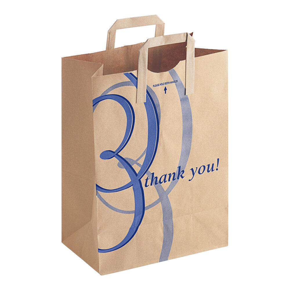 Duro 1/6 Natural Kraft "Thank You" Paper Barrel Sack with Flat Handles ...