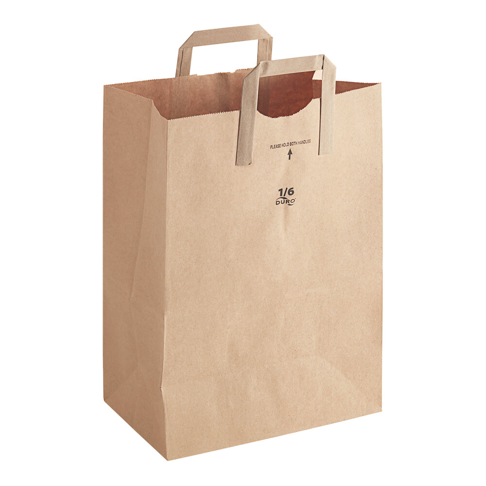 Duro 1/6 Natural Kraft Paper Barrel Sack with Flat Handles - 300/Case