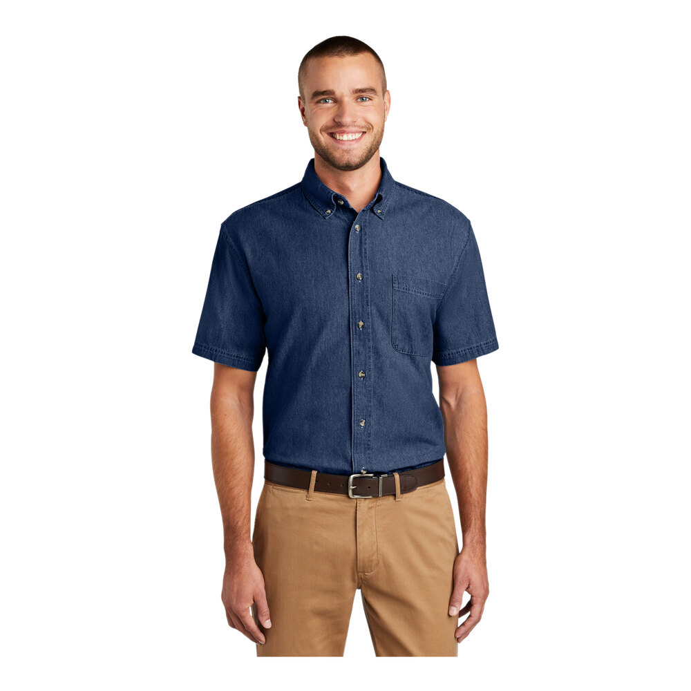 Port & Company SP11 Unisex Customizable Ink Blue Short Sleeve Denim ...