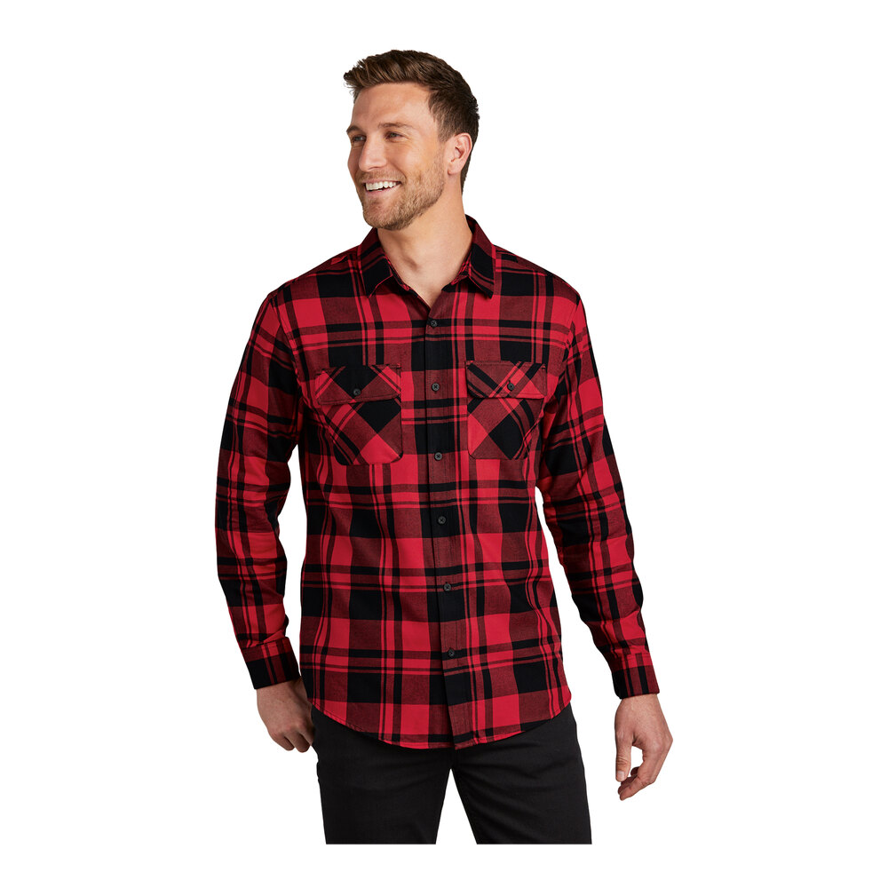 Port Authority W668 Unisex Customizable Engine Red / Black Plaid Long ...
