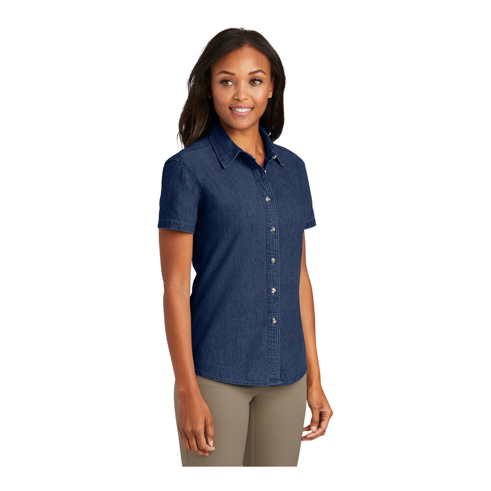 Port & Company LSP11 Women's Customizable Ink Blue Short Sleeve Denim ...