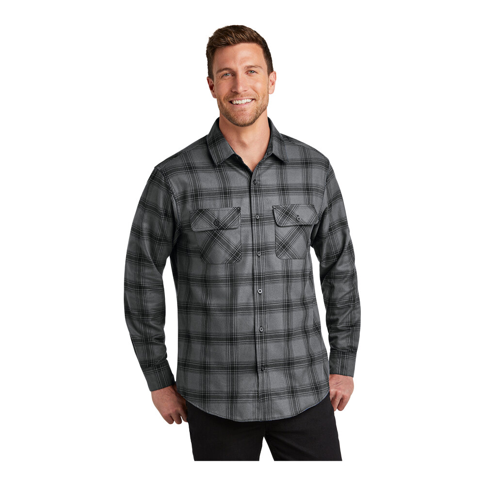Port Authority W668 Unisex Customizable Gray / Black Open Plaid Long ...