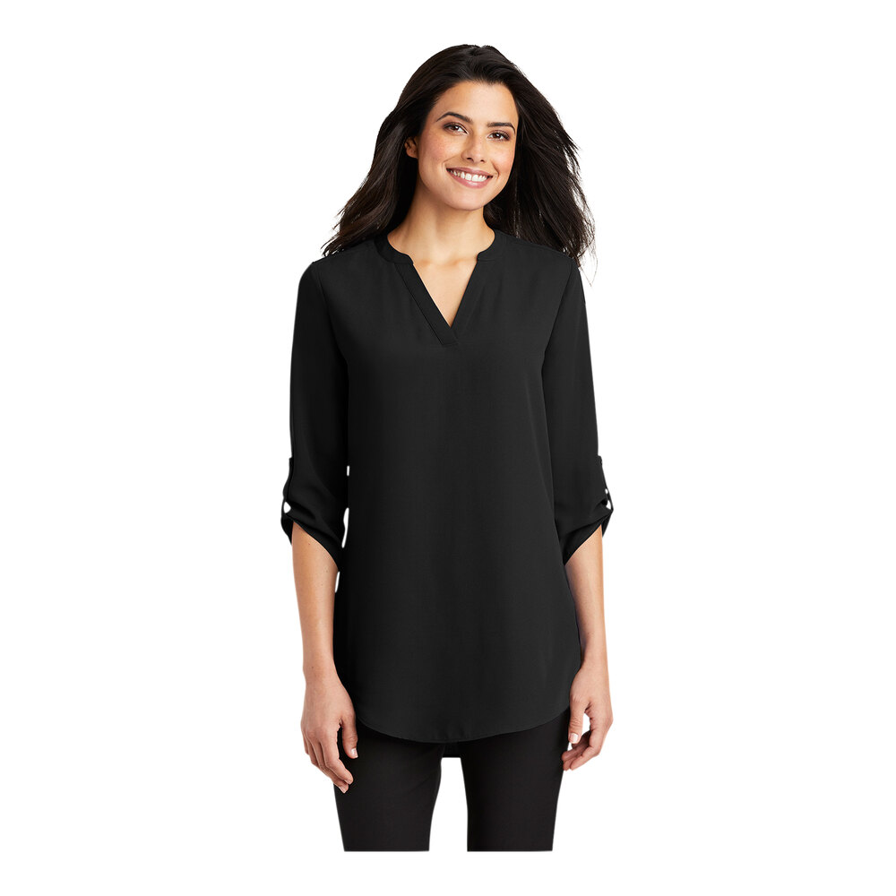 Port Authority LW701 Women's Customizable Black 3/4 Sleeve Tunic Blouse ...