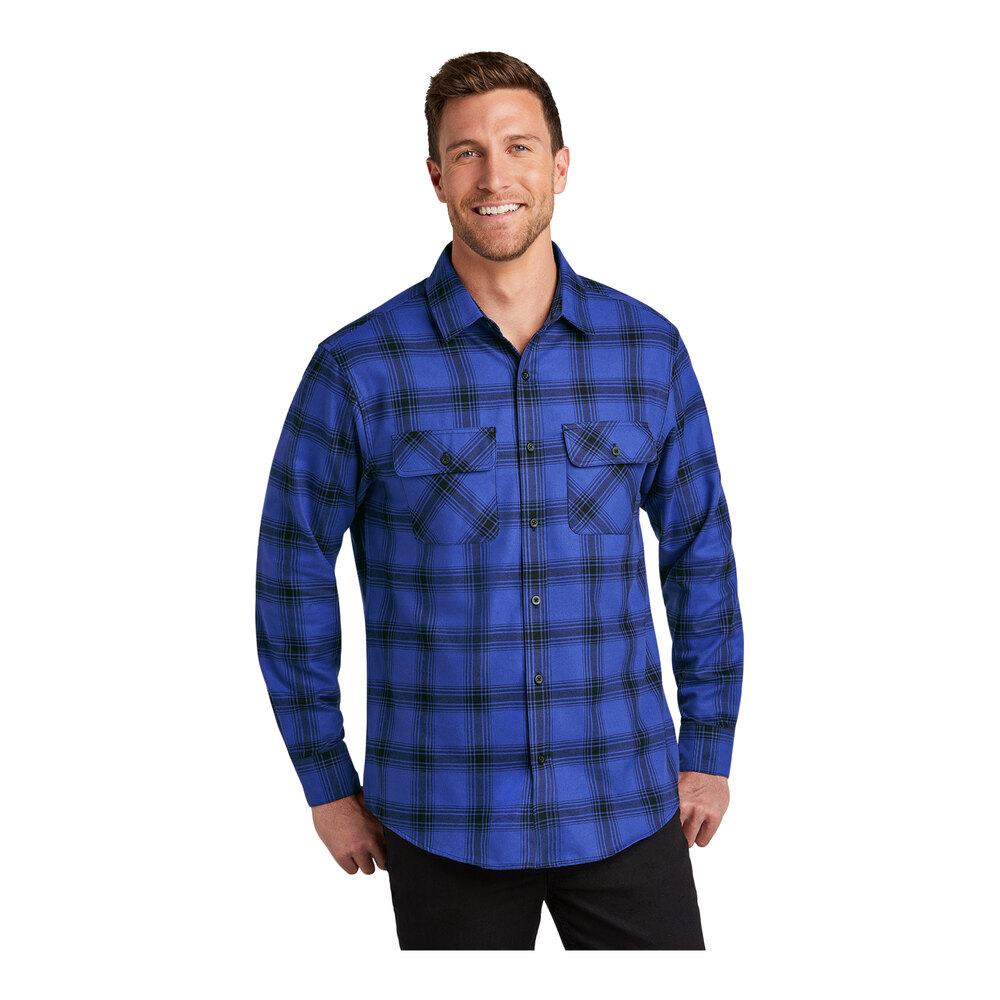 Port Authority W668 Unisex Customizable Royal / Black Open Plaid Long ...