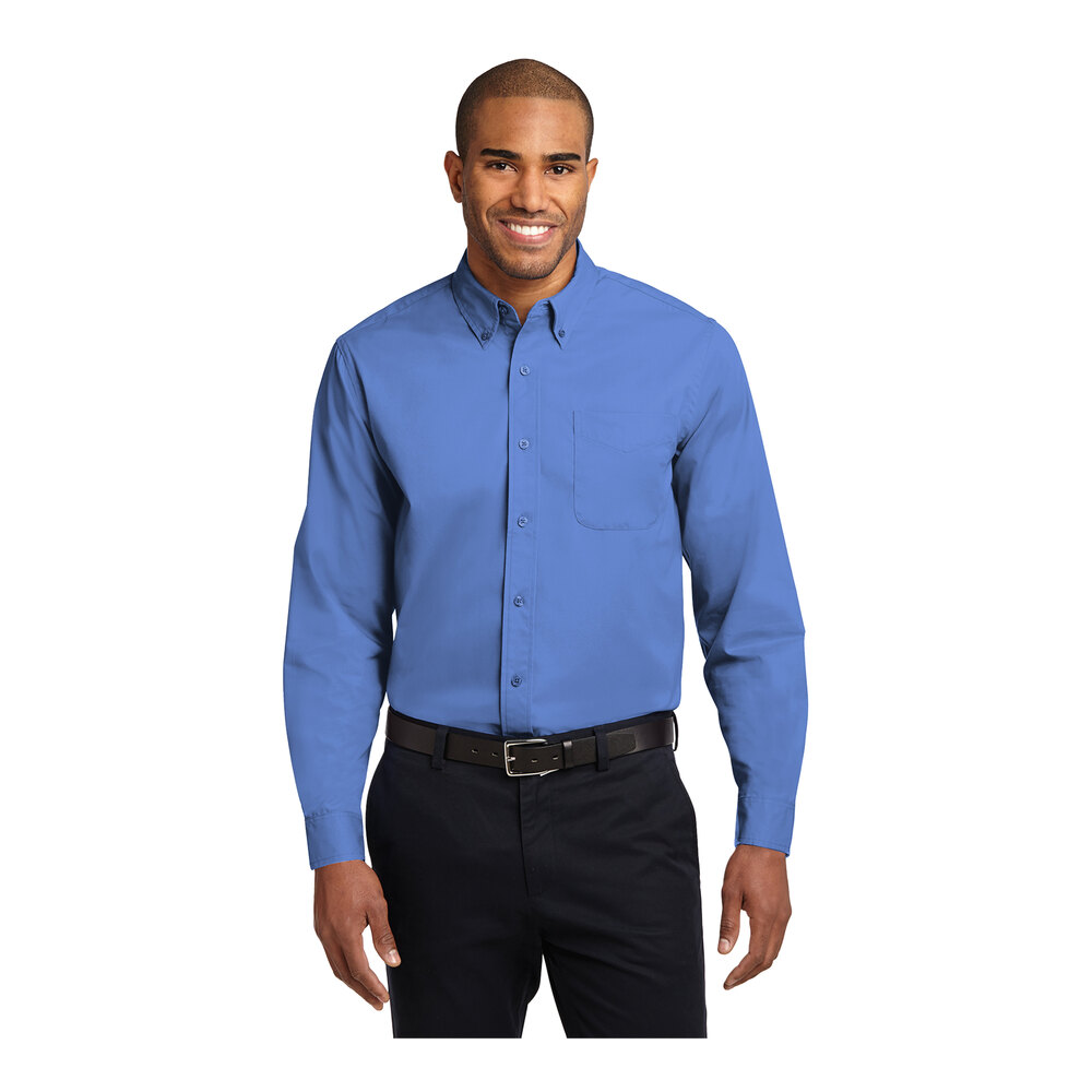 Port Authority S608 Unisex Customizable Ultramarine Blue Long Sleeve Wrinkle-Resistant Easy-Care ...
