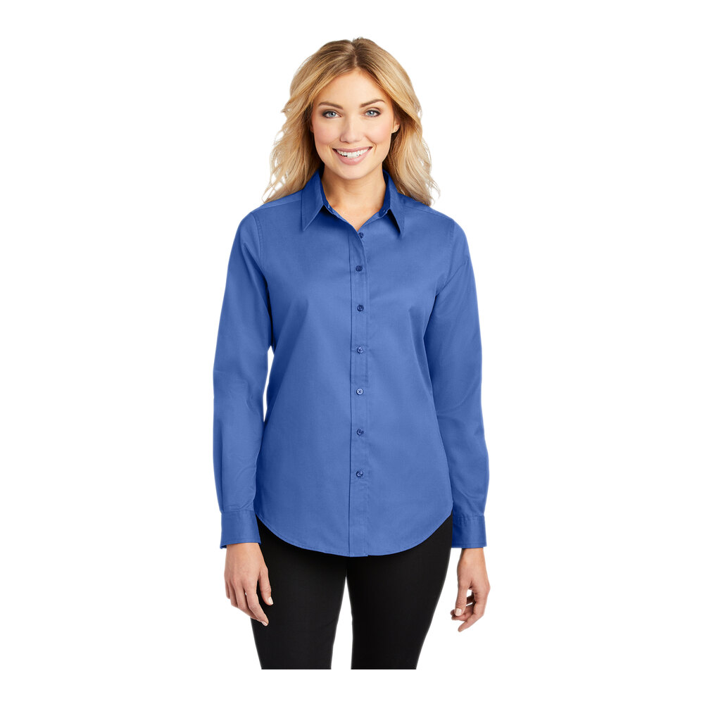 Port Authority L608 Women's Customizable Ultramarine Blue Long Sleeve Wrinkle-Resistant Easy ...