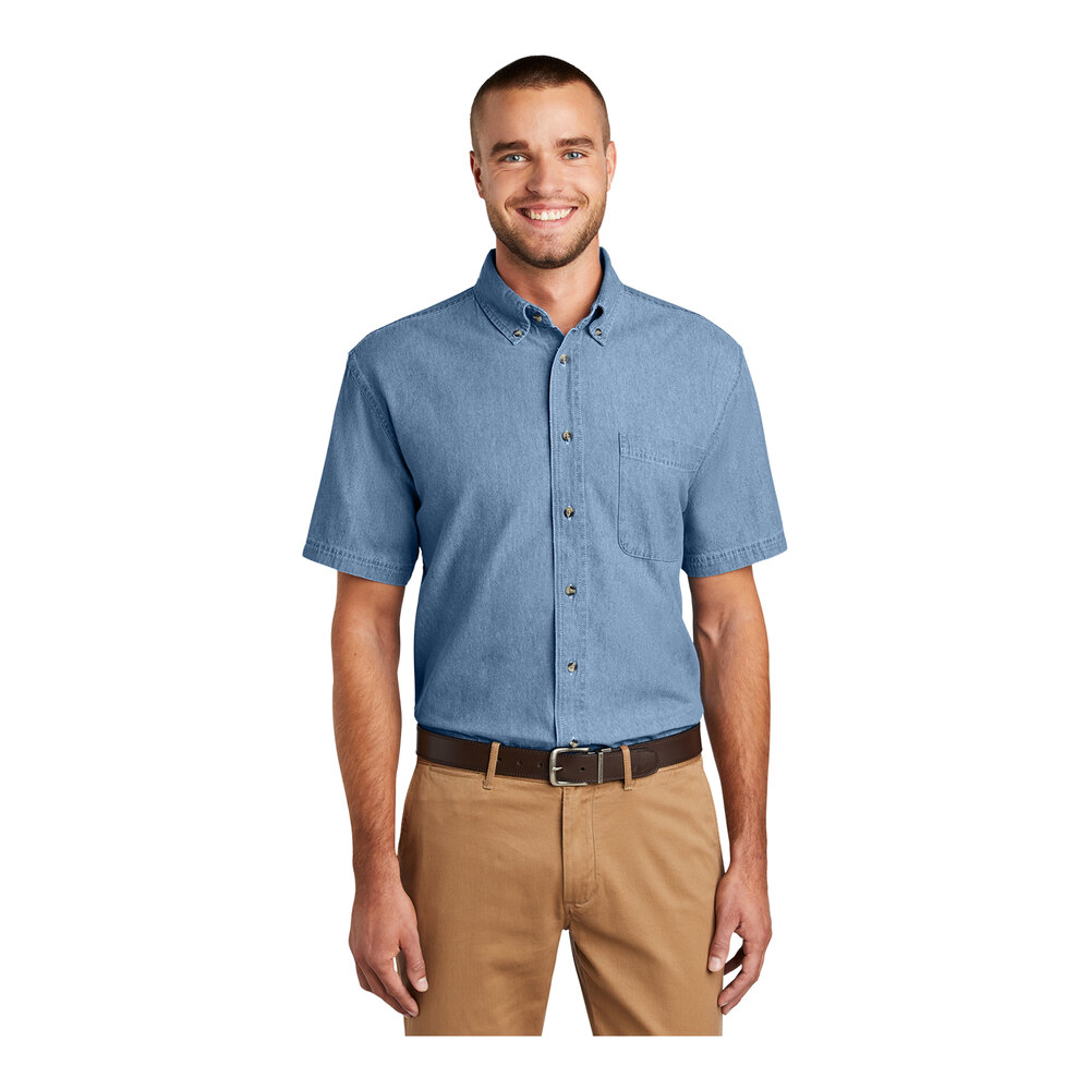 Port & Company SP11 Unisex Customizable Faded Blue Short Sleeve Denim ...