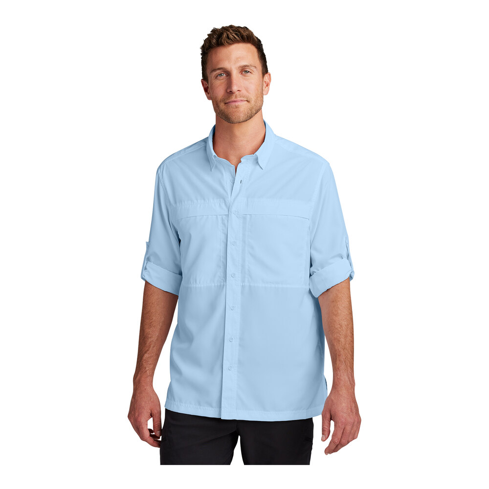 Port Authority W960 Unisex Customizable Light Blue Long Sleeve Moisture ...