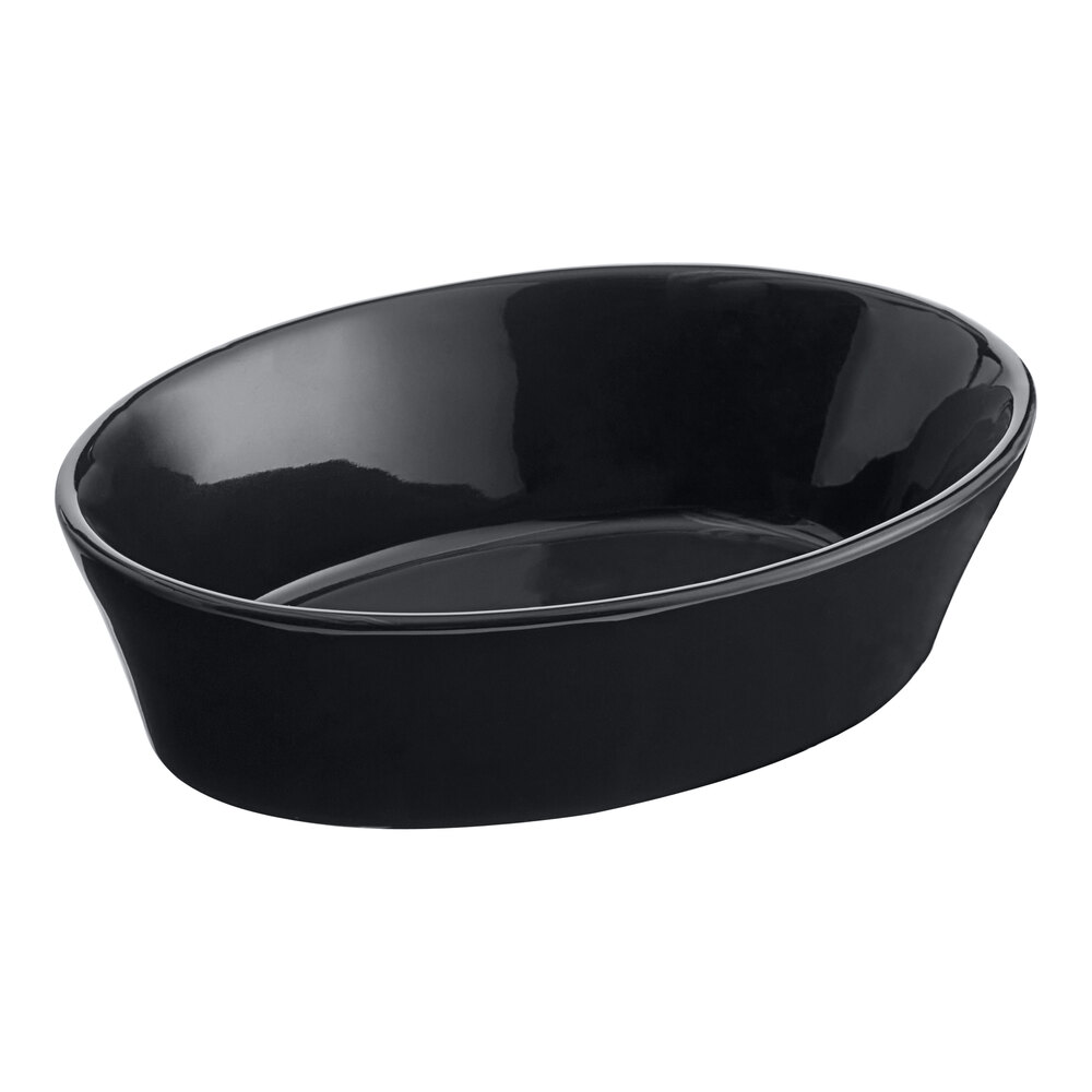 Acopa 10 oz. Black Oval Stoneware Baker Dish / Bowl - 12/Case