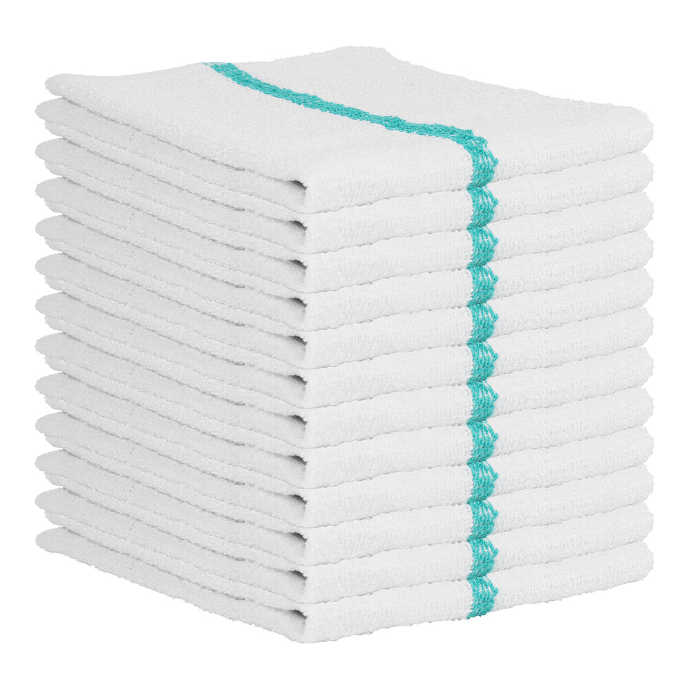 Hospeco Qwick Wick 16" x 19" 30 oz. Green-Striped Terry Cloth Bar Towel ...