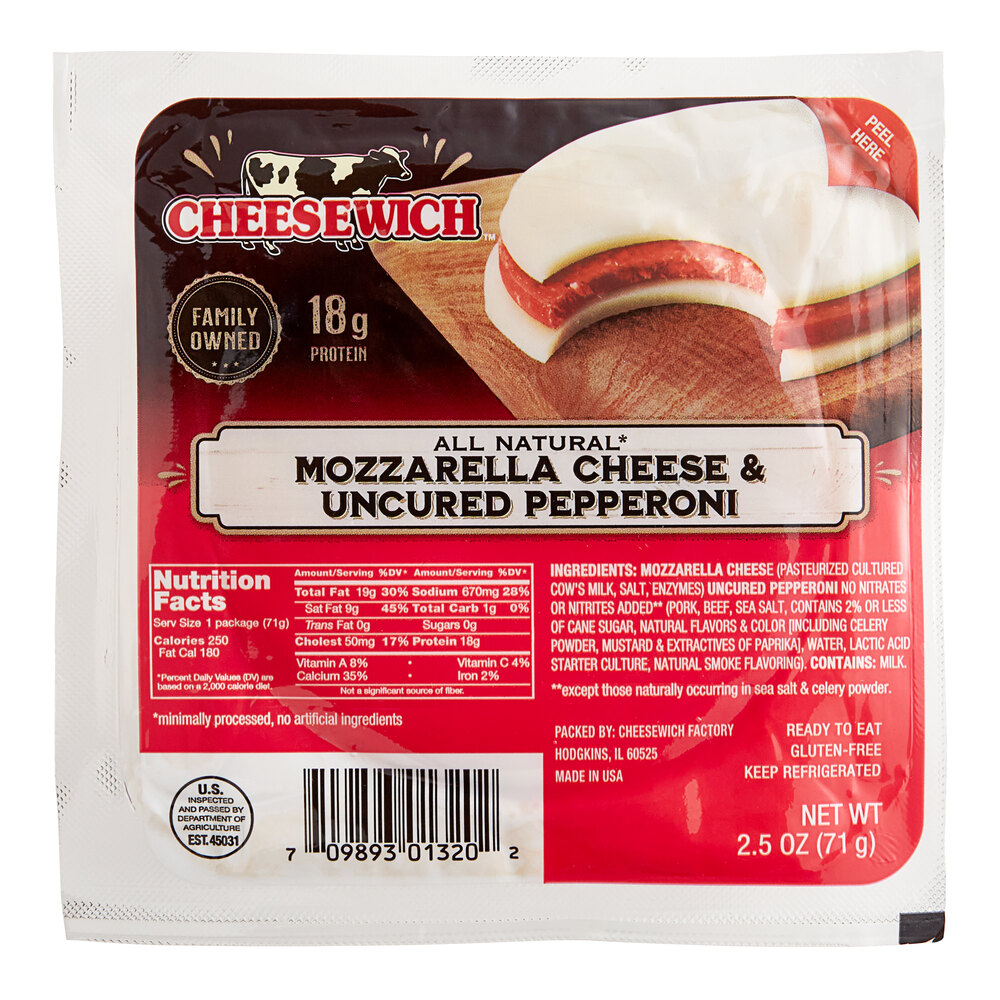 Cheesewich Pepperoni and Mozzarella Cheese Sandwich 2.5 oz. - 64/Case