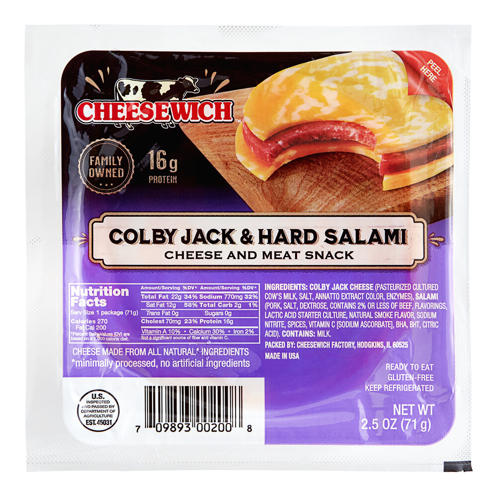 Cheesewich Salami and Colby Jack Cheese Sandwich 2.5 oz. - 96/Case