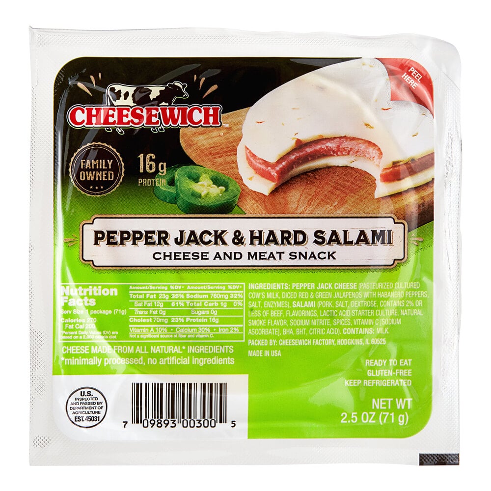 Cheesewich Salami and Pepper Jack Cheese Sandwich 2.5 oz. - 96/Case