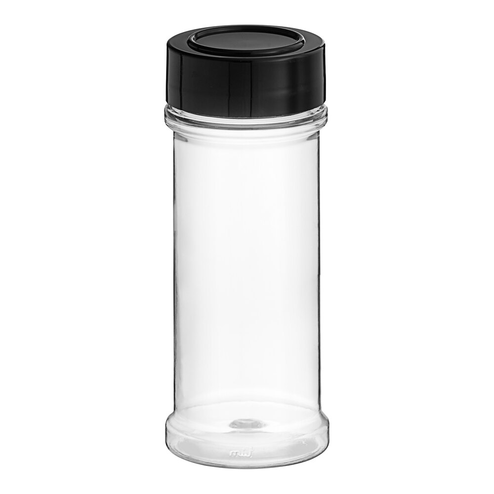 5.5 oz. Round Plastic Spice Container and 48/485 Smooth Black Lid with ...