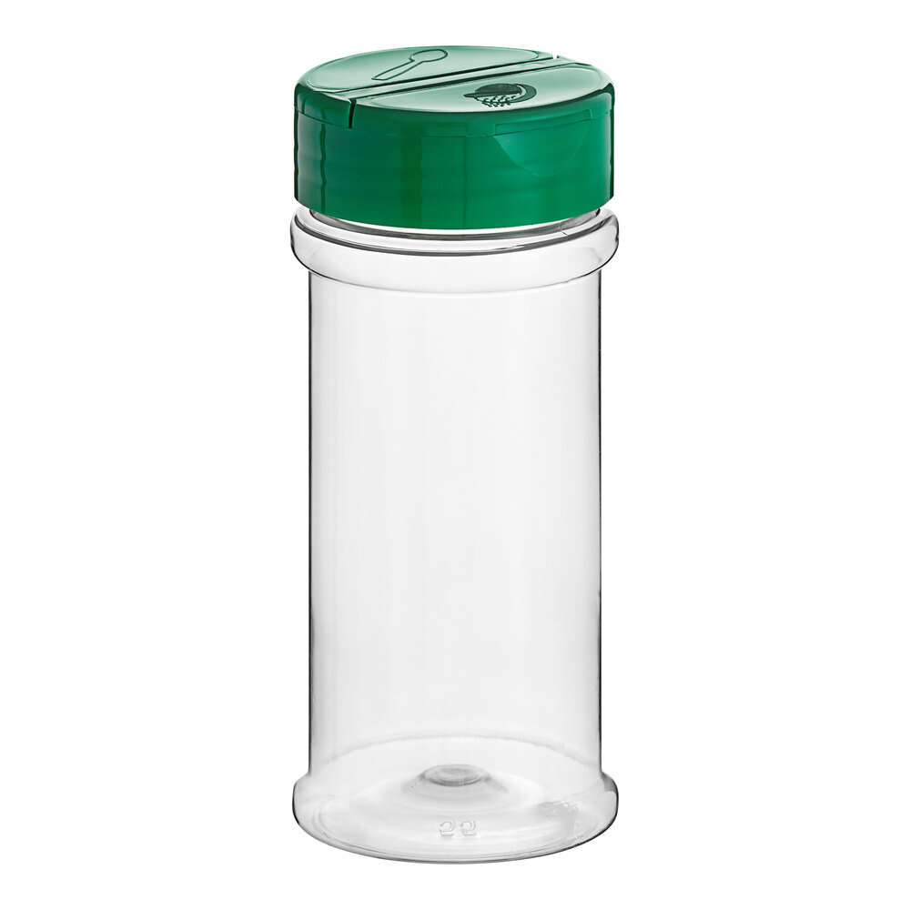 8.4 oz. Round Plastic Spice Container and 53/485 Green Induction-Lined ...