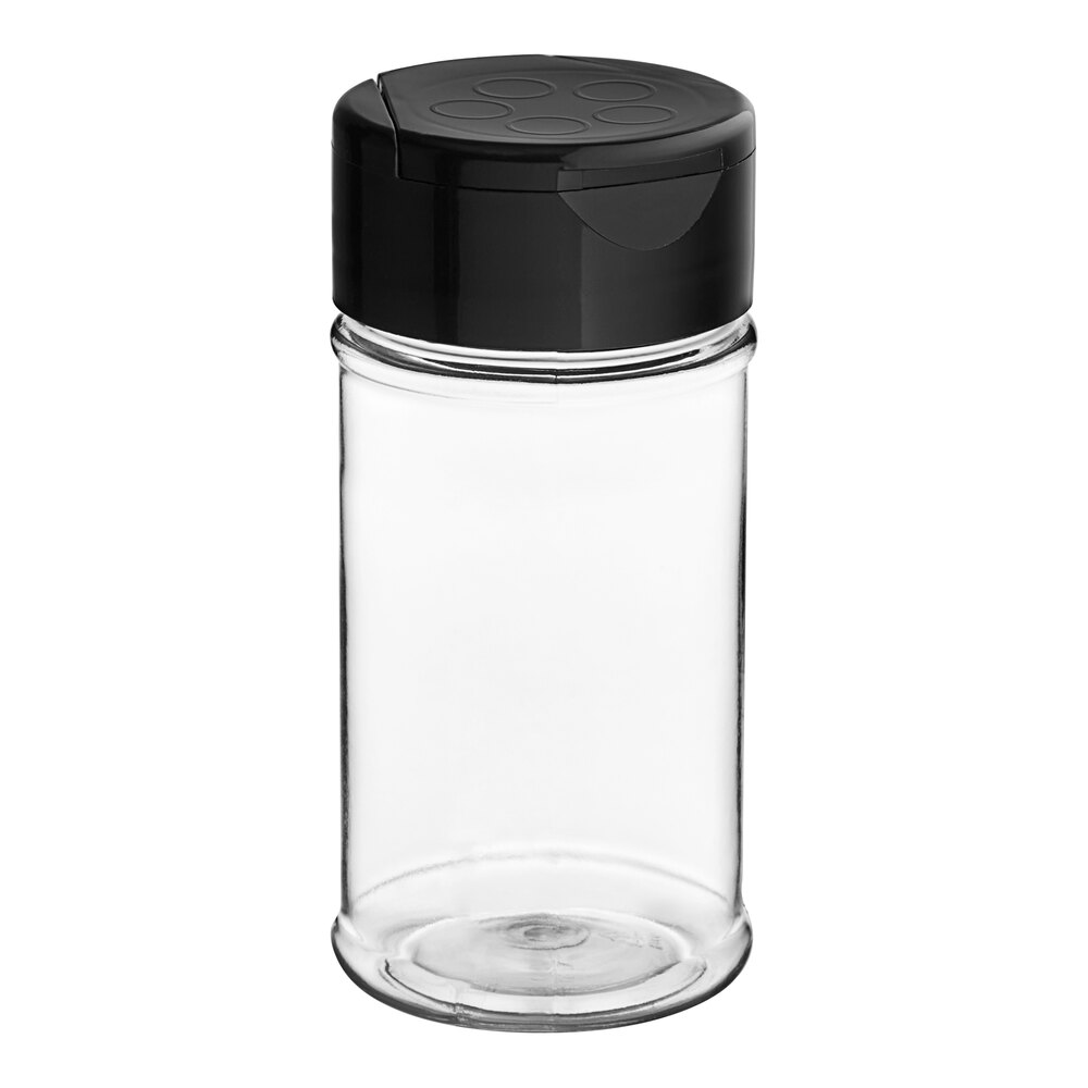 3.5 oz. Round Plastic Spice Container and 43/485 Black Induction-Lined ...