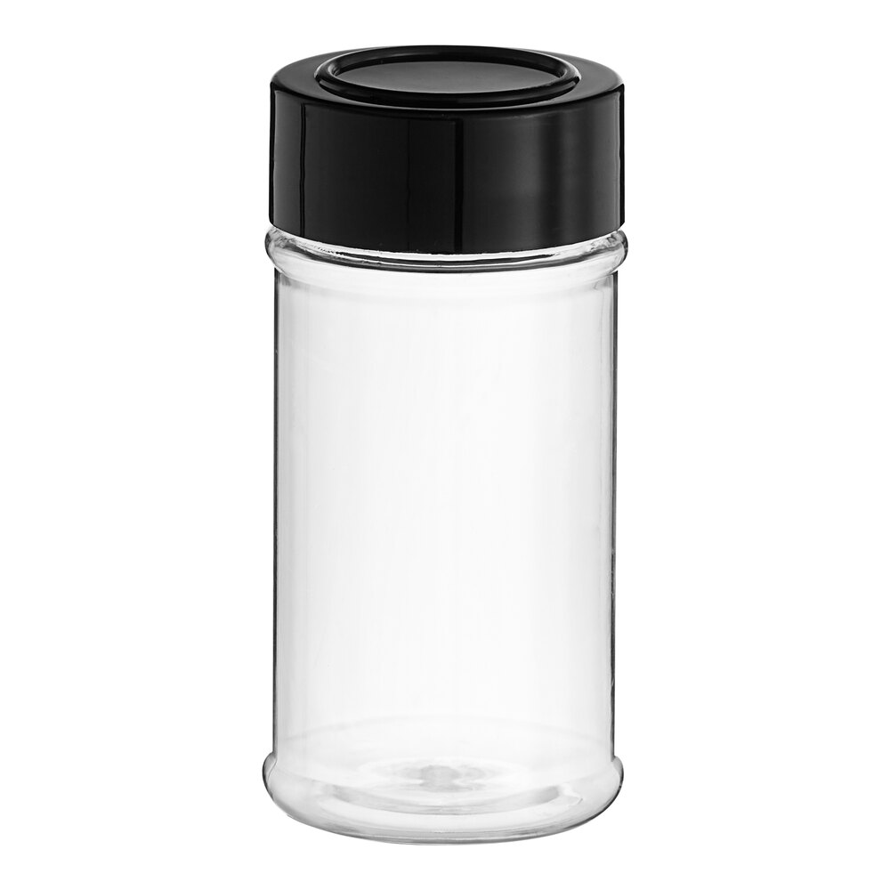 3.5 oz. Round Plastic Spice Container and 43/485 Smooth Black Unlined ...