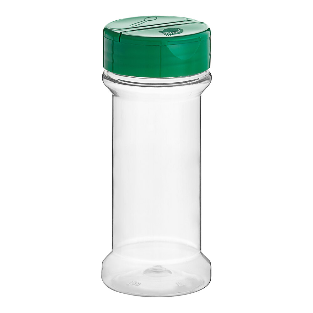 7 oz. Round Plastic Spice Container and 53/485 Green Induction-Lined ...