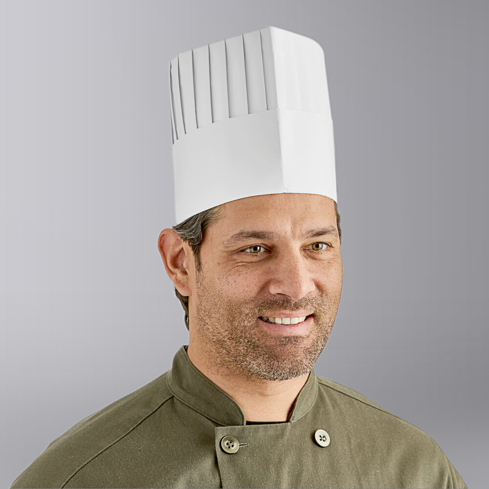 Choice 7" White Pleated Disposable Chef Hat, Flat Pack - 100/Case