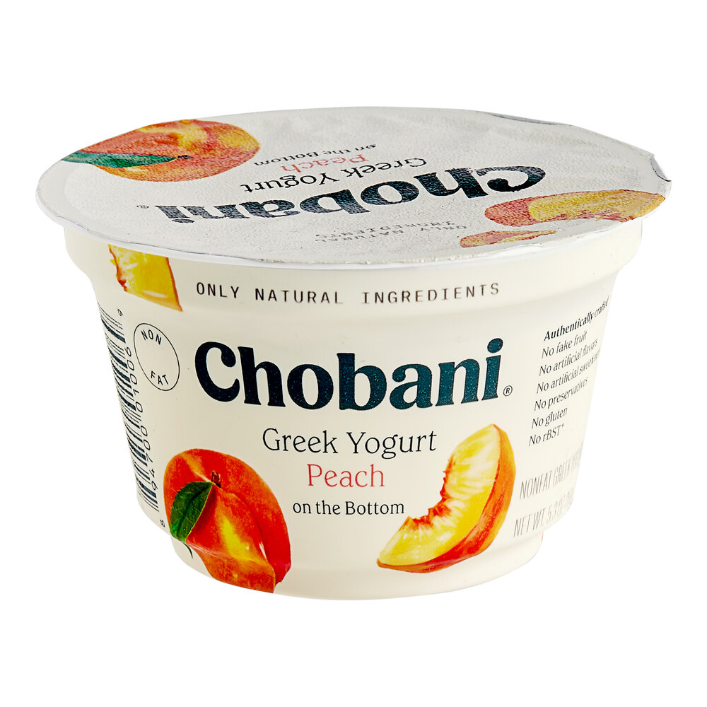 Chobani Non-Fat Peach Greek Yogurt 5.3 oz. - 12/Case