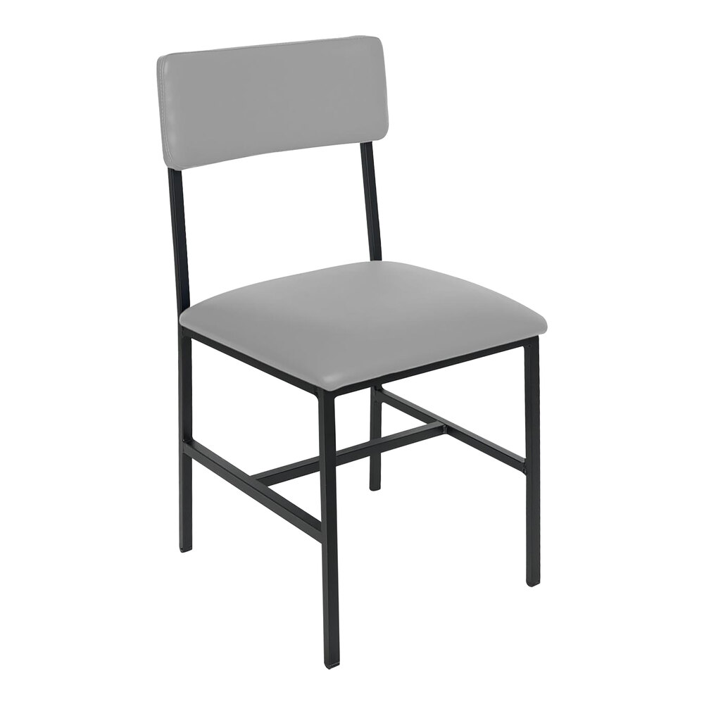 BFM Seating Meghan Black Powder-Coated Steel Side Chair with Gray Vinyl ...