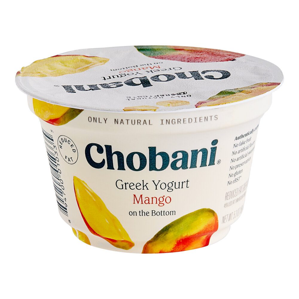 Chobani Low-Fat Mango Greek Yogurt 5.3 oz. - 12/Case