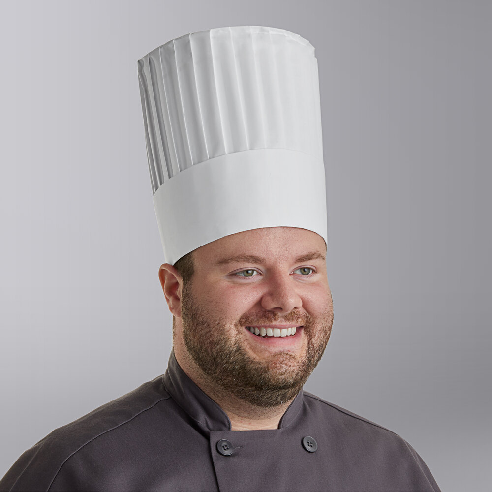 Choice 9" White Pleated Disposable Chef Hat, Fully Formed - 12/Case