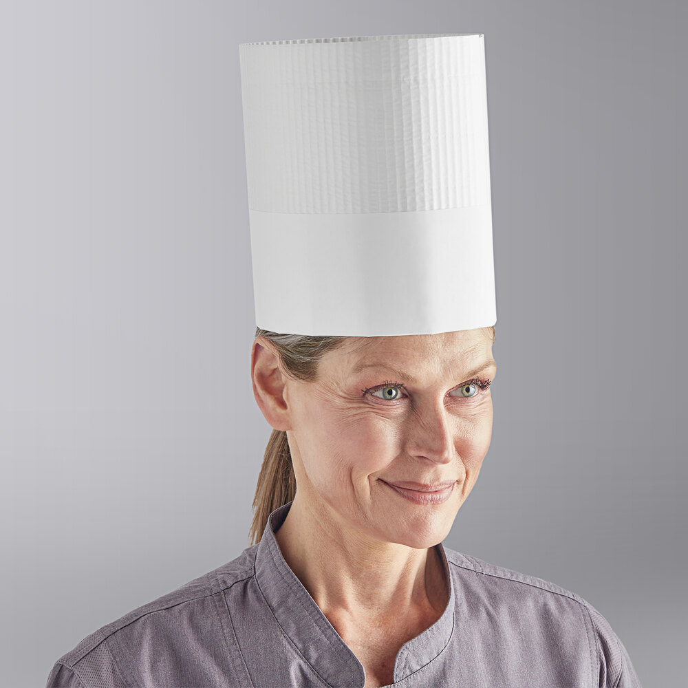 Choice 7" White Corrugated Disposable Chef Hat, Flat Pack - 50/Case