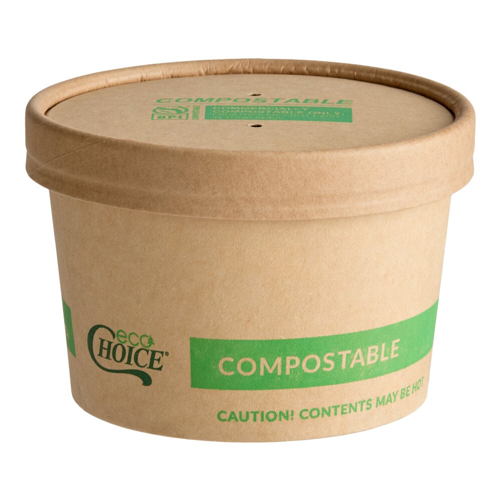 EcoChoice 8 oz. Kraft Paper Food Cup with Vented Lid - 25/Pack