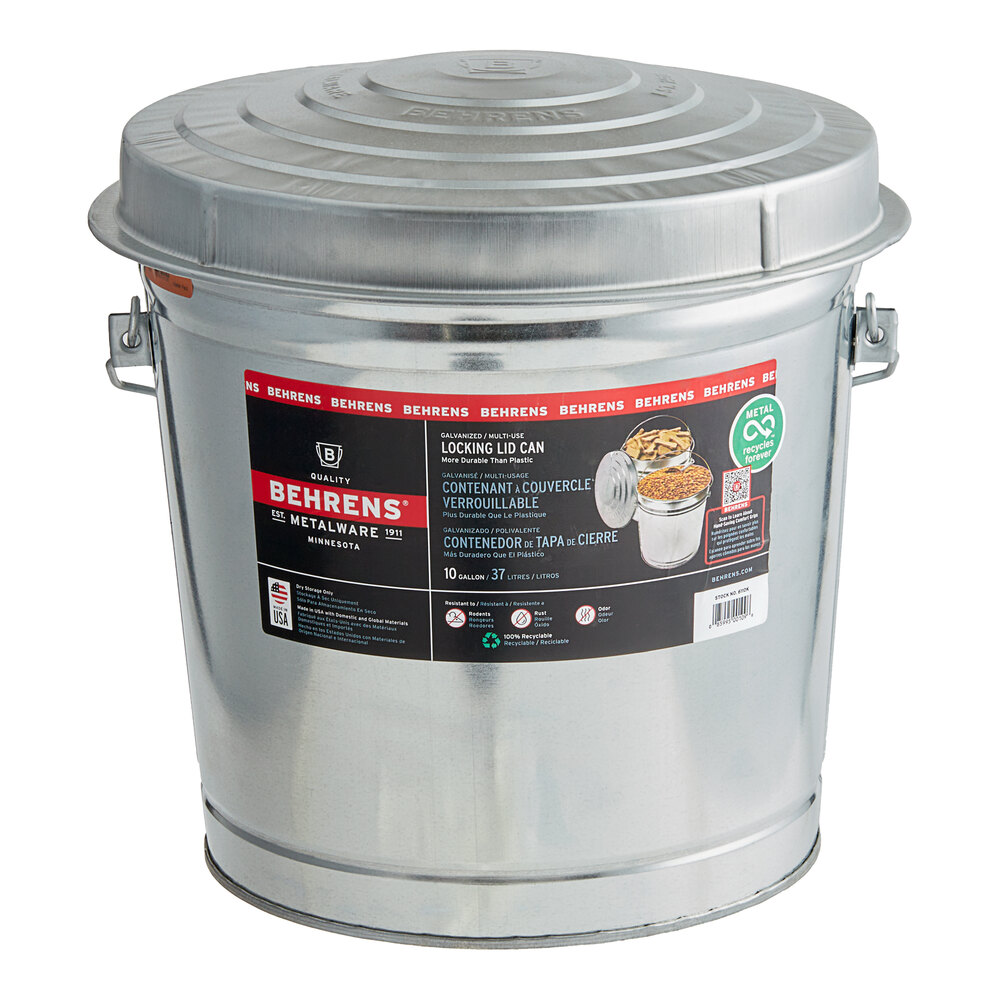 Behrens 6110K 10 Gallon Galvanized Steel Trash Can with Locking ...
