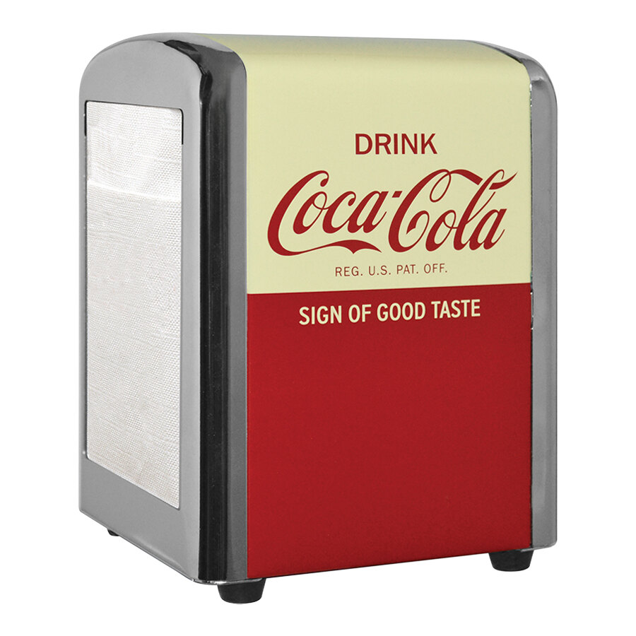 TableCraft 240 Capacity "DRINK Coca-Cola®" Steel Lowfold Countertop Napkin Dispenser