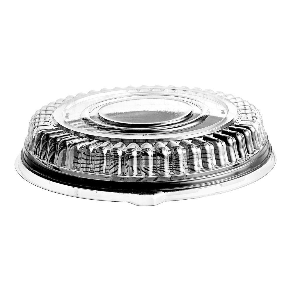 Visions 12" Black Round Plastic Thermoform Catering Tray with Low Dome ...