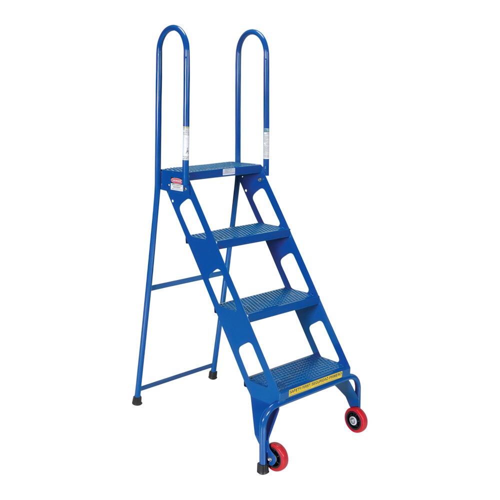 Vestil Blue Steel 4-Step Folding Ladder with Wheels FLAD-4 - 350 lb ...