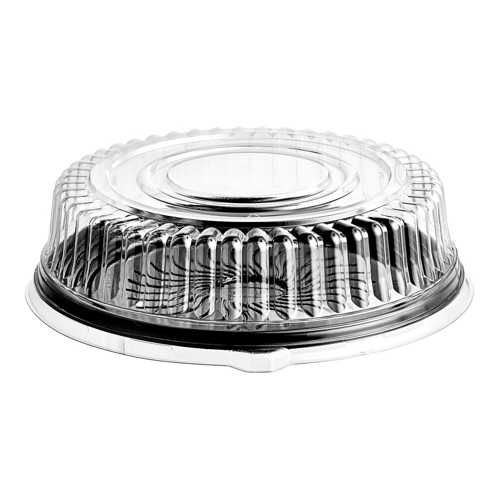 Visions 12" Black Round Plastic Thermoform Catering Tray with High Dome ...