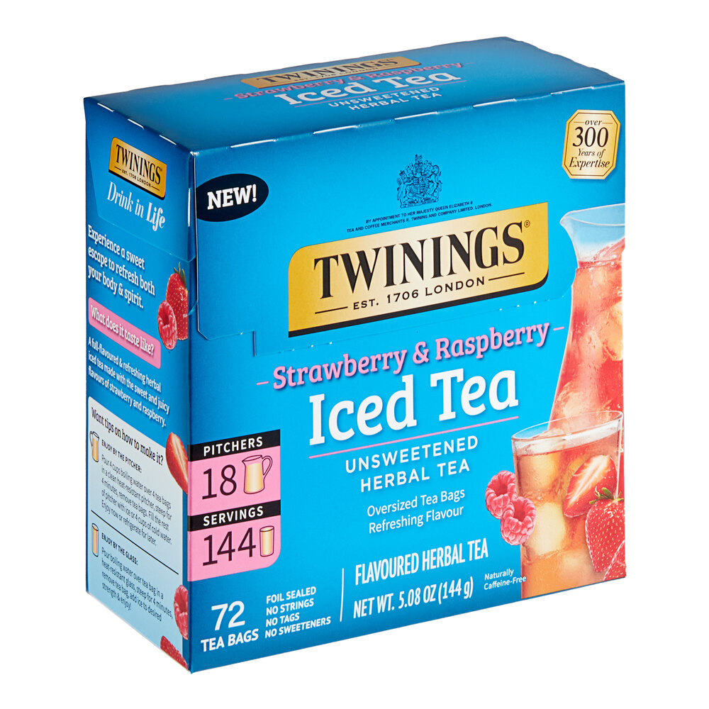 Twinings Unsweetened Strawberry and Raspberry Herbal Iced Tea Bags ...
