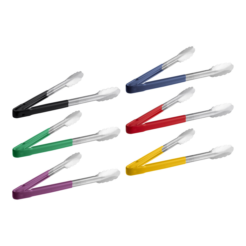 Fourté 12" HACCP Color Coated Handles Stainless Steel Scalloped Tongs ...