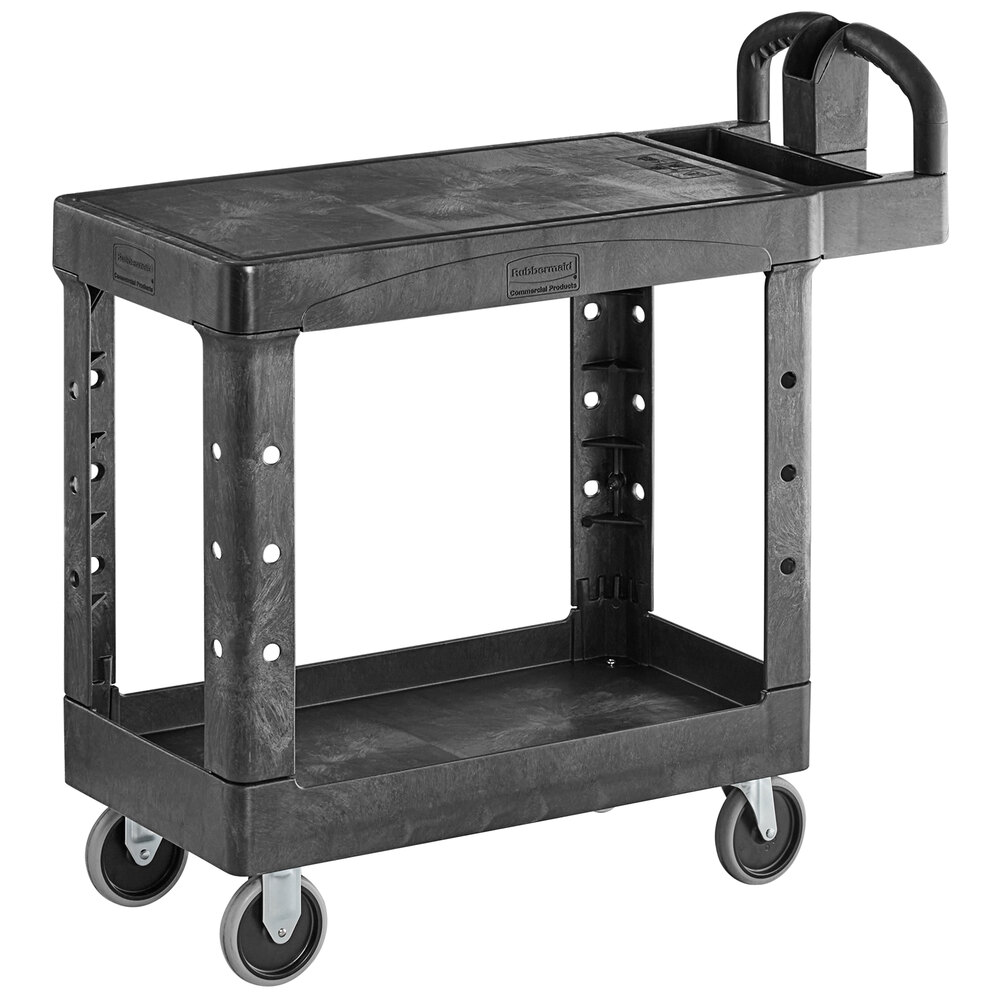 Rubbermaid® FG450500BLA Black Small Flat Two Shelf Utility Cart with ...