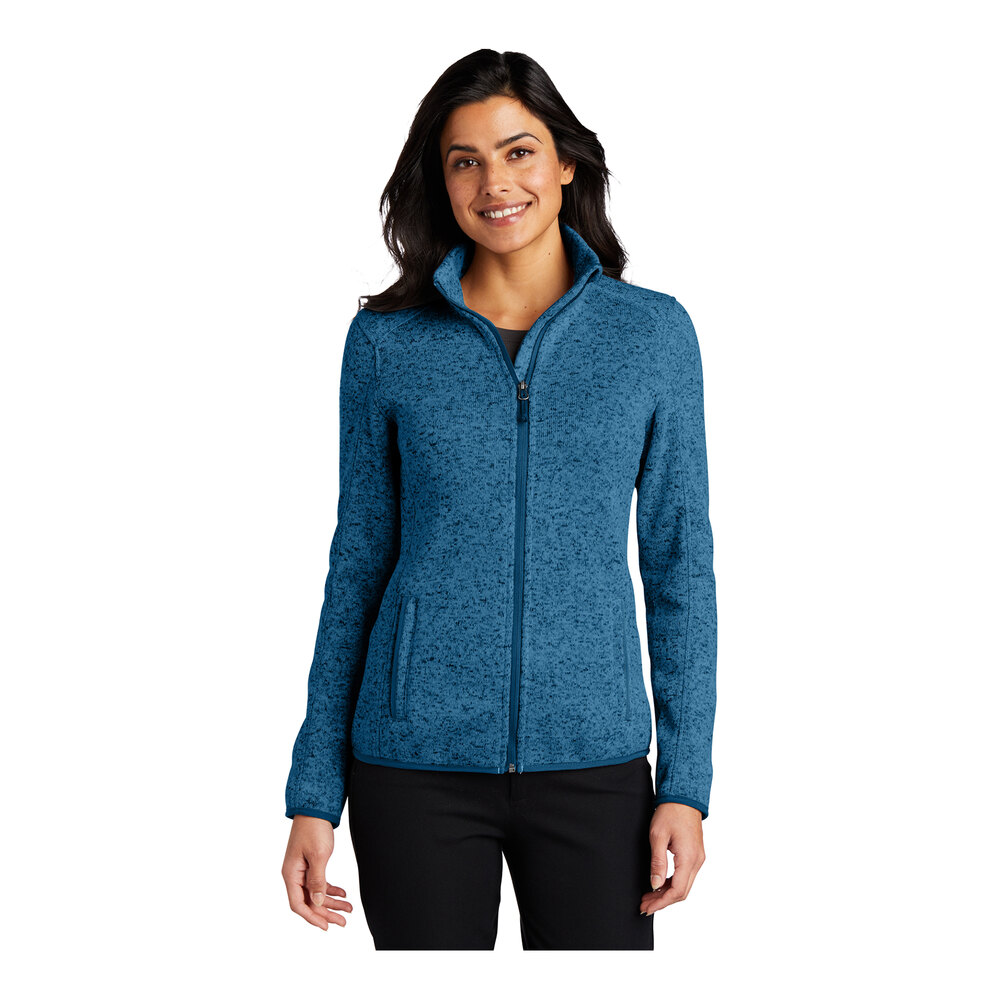 Port Authority L232 Women's Customizable M Blue Heather Fleece Sweater ...