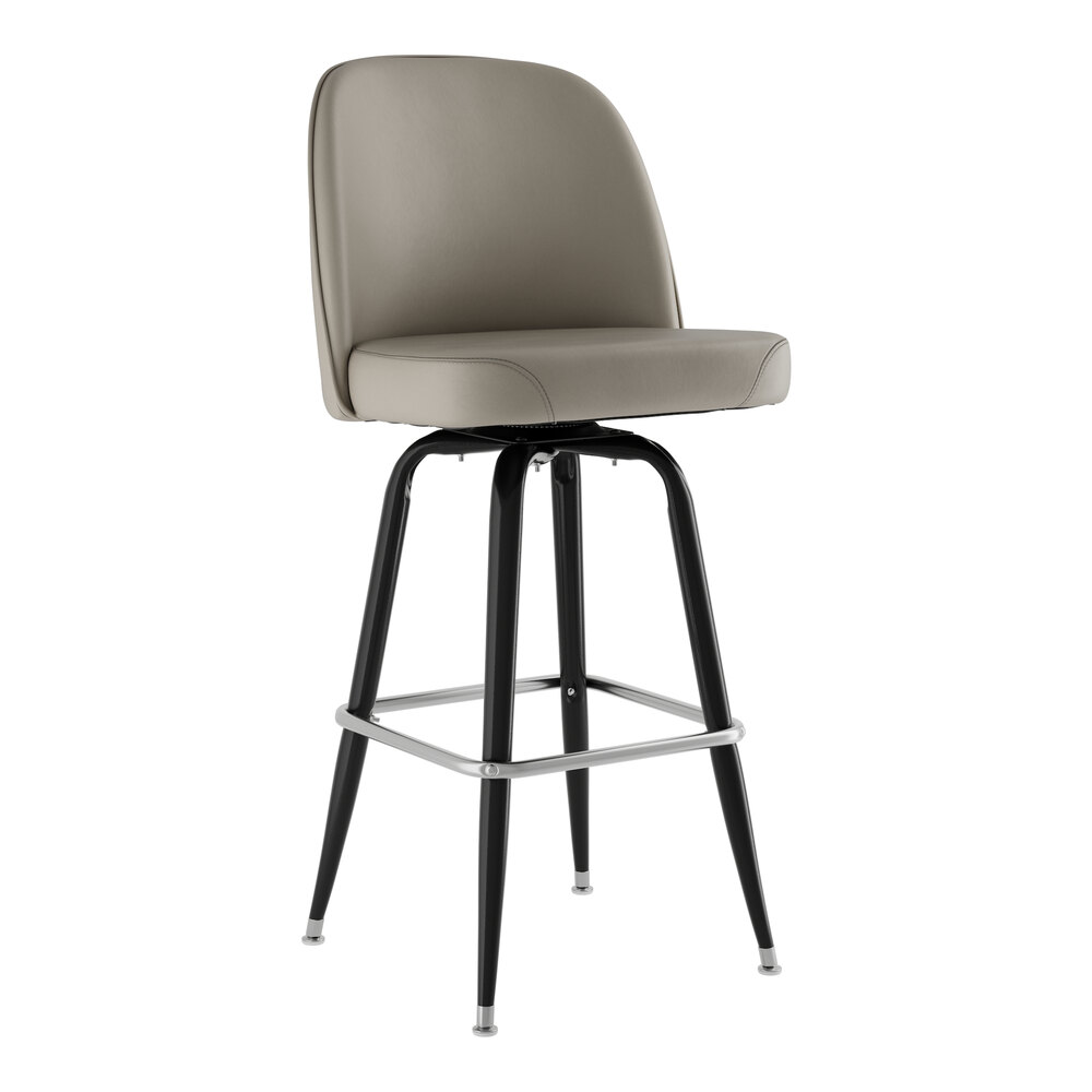 Lancaster Table & Seating Black Swivel Barstool with Gray Vinyl Bucket Seat