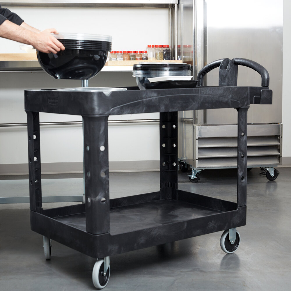 Rubbermaid FG452088BLA Black Medium Two Lipped Shelf Utility Cart