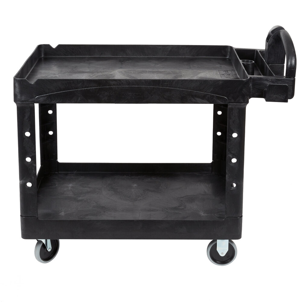 Rubbermaid FG452088BLA Black Medium Two Lipped Shelf Utility Cart