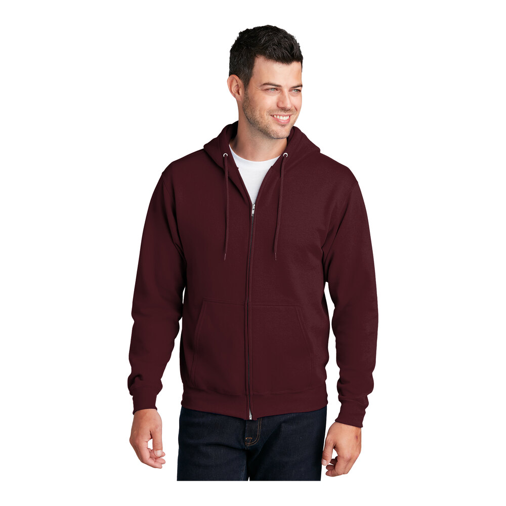 Port & Company PC78ZH Customizable Maroon Core Fleece Full-Zip Hoodie ...